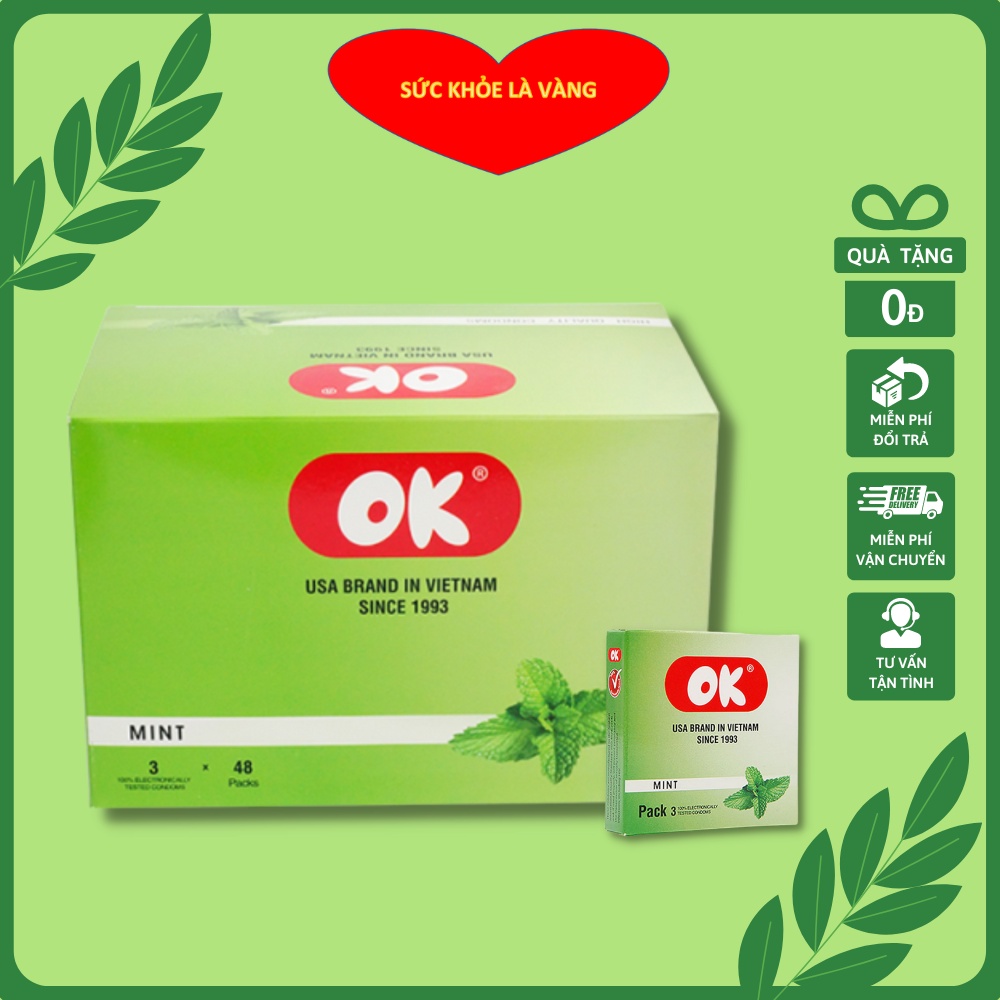 Bao cao su OK bạc hà – Hộp lớn 144 cái (Hộp 3 cái x 48 hộp nhỏ) - Giá ...