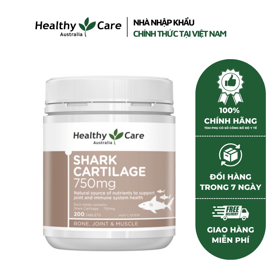 Viên Sụn Cá Mập Healthy Care Shark Cartilage 750mg 200V Nhập Khẩu Chính ...