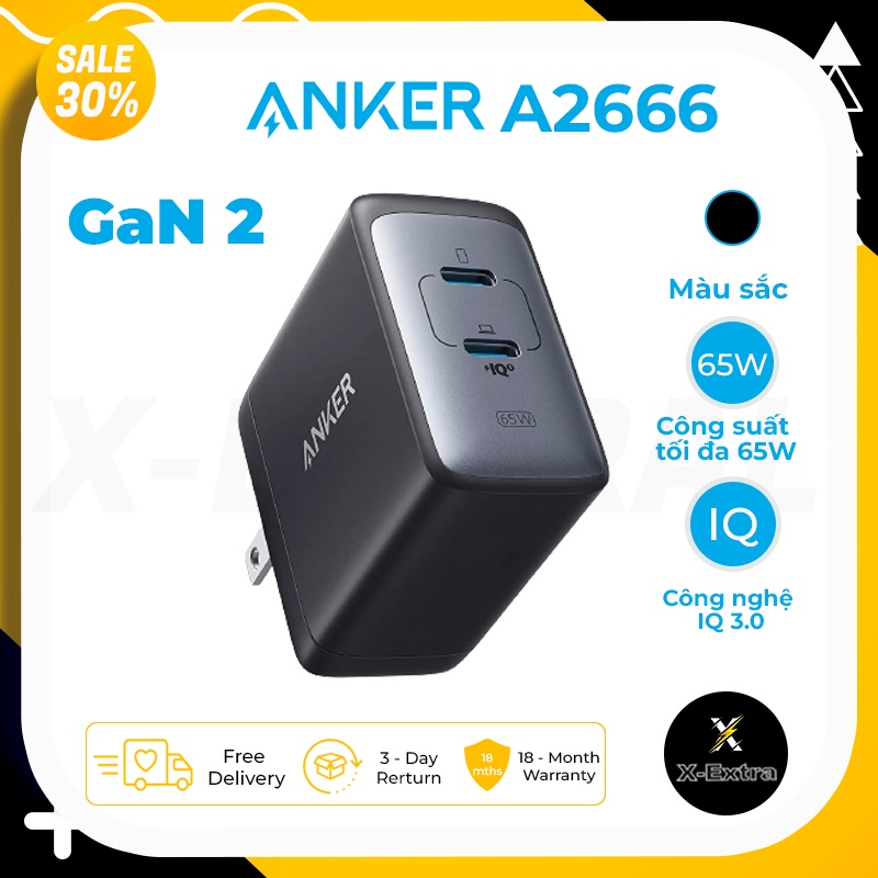 Củ sạc nhanh Anker A2666 PowerPort III sạc nhanh 65W 2 cổng hổ trợ sạc ...