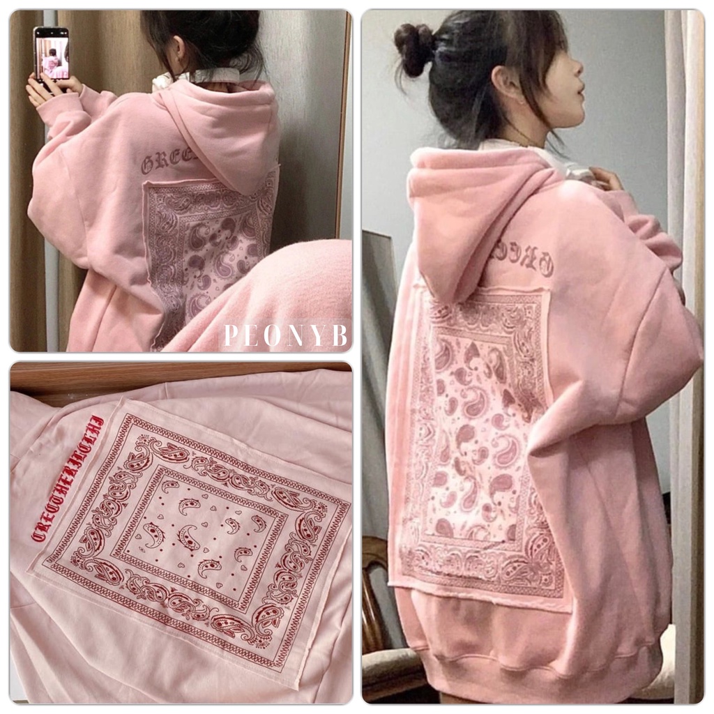 Áo Hoodie Lưng May Bandana Thêu Chữ Đỏ PEONYB Unisex [FREESHIP] Nỉ form ...