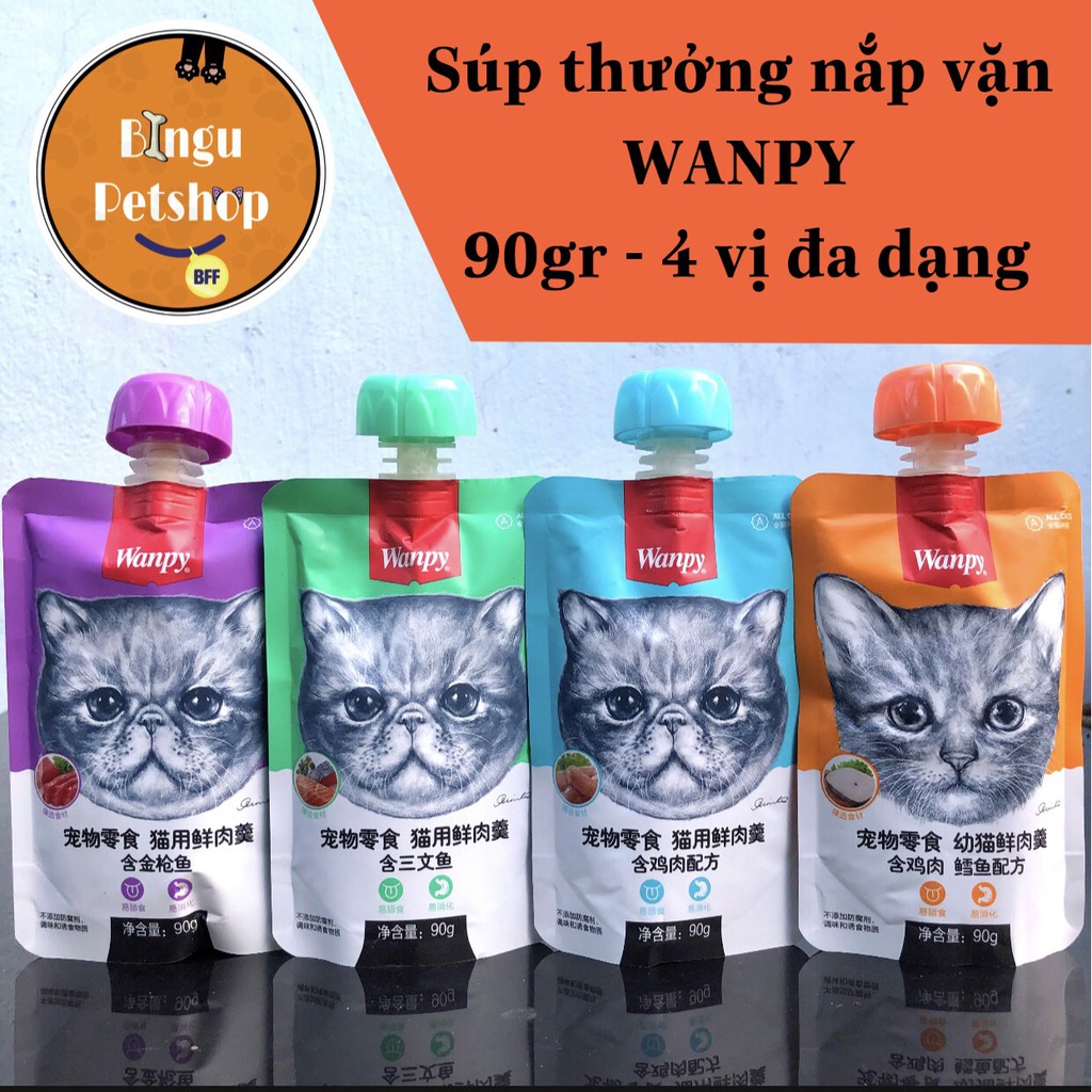 Súp thưởng Wanpy - Túi có nắp vặn 90g - Soup thưởng, pate cho mèo mọi ...