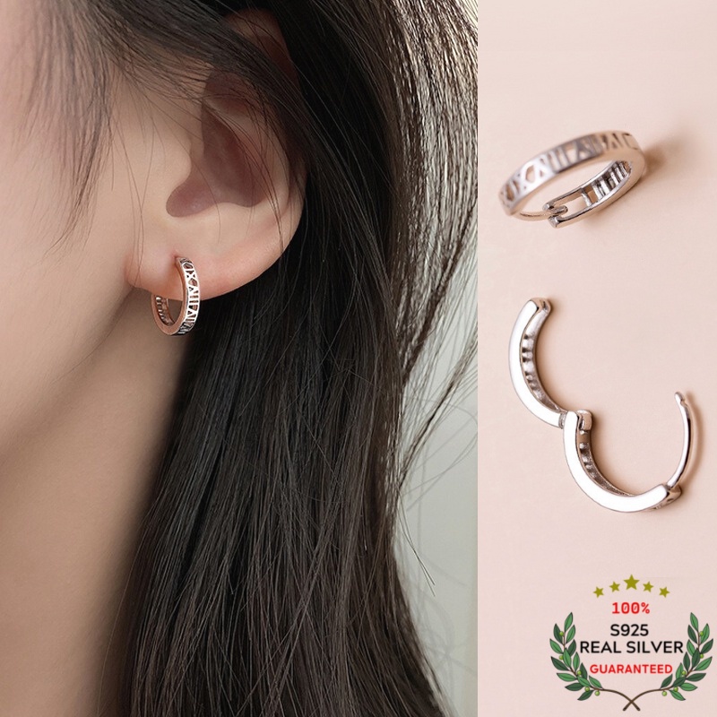 Bông Tai Bạc S925 Chữ Số La Mã Mini Hoop Dạng Khoen Tròn Trẻ Trung Cá ...