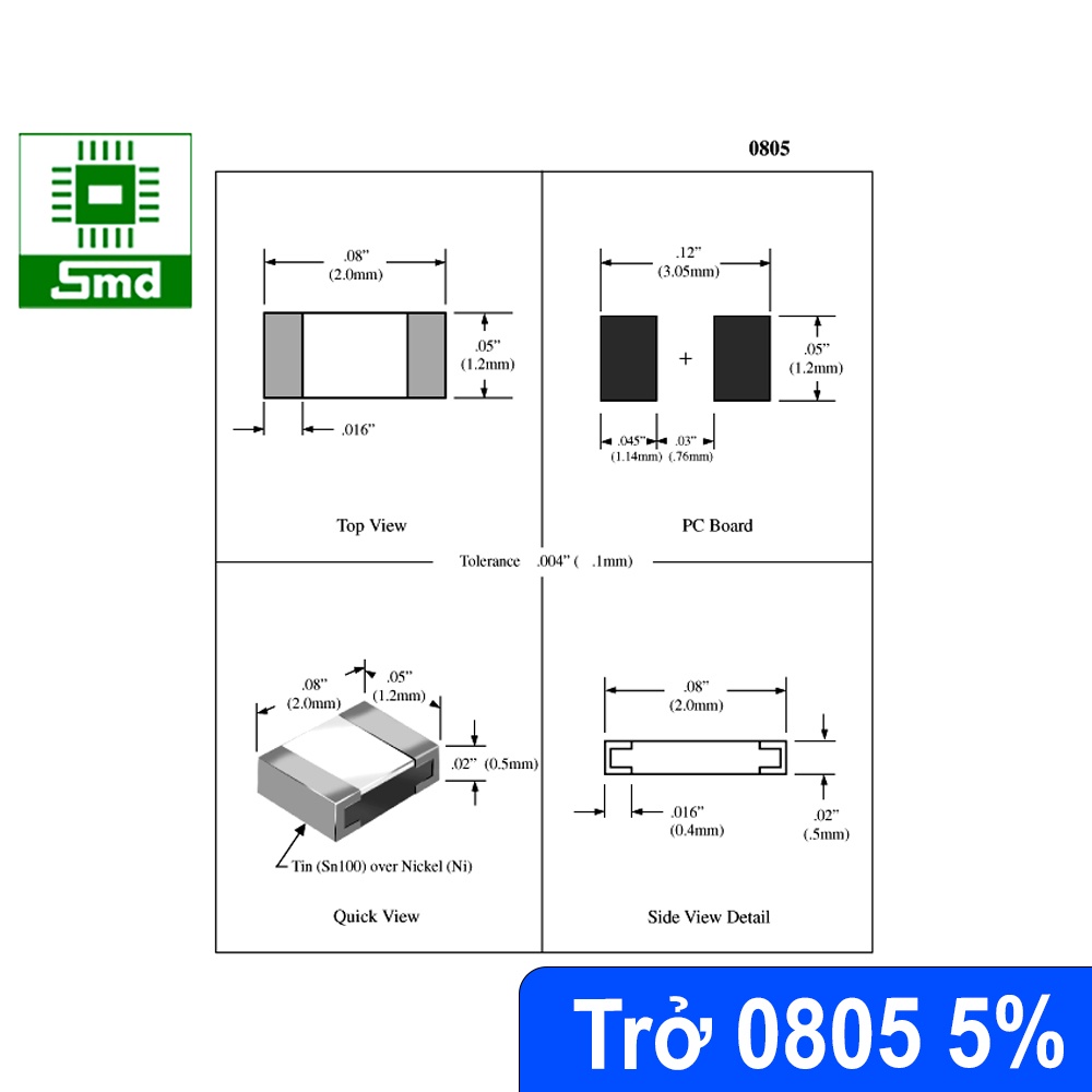 Điện Trở Dán SMD 0805 5% 50 Con/DâyGiá Trị Trong Khoảng 56R - 590R Ohm ...