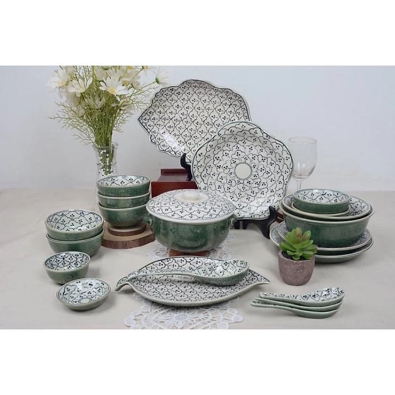 Bộ bát đĩa 24 món mang phong cách Nhật Bản. Gốm sứ Bát Tràng. | Shopee ...