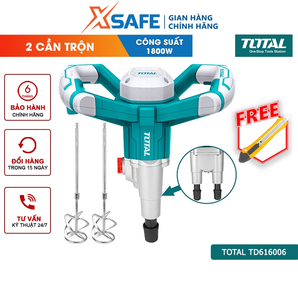 Máy trộn sơn TOTAL TD616006 công suất 1800W, đầu nhôm, kèm 1 đèn LED, 2 ...