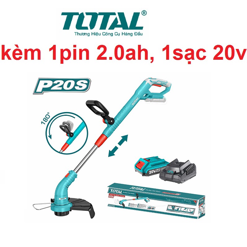 Máy cắt cỏ dùng pin Lithium-Ion 20V TOTAL TGTLI20301 (kèm pin và sạc), dây cước 1,6mm xoắn ...