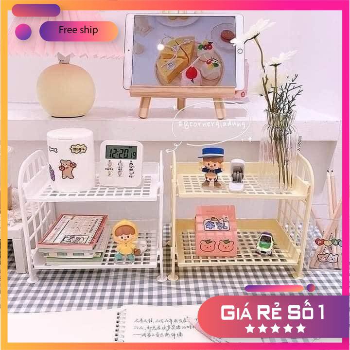 Kệ nhựa mini 2 tầng để đồ nhà tắm, nhà bếp, để sách trang trí bàn học ...