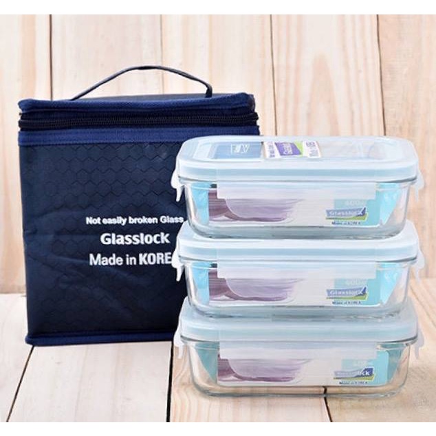 Bộ 3 hộp cơm thuỷ tinh kèm túi giữ nhiệt Glasslock Hàn Quốc | Shopee ...