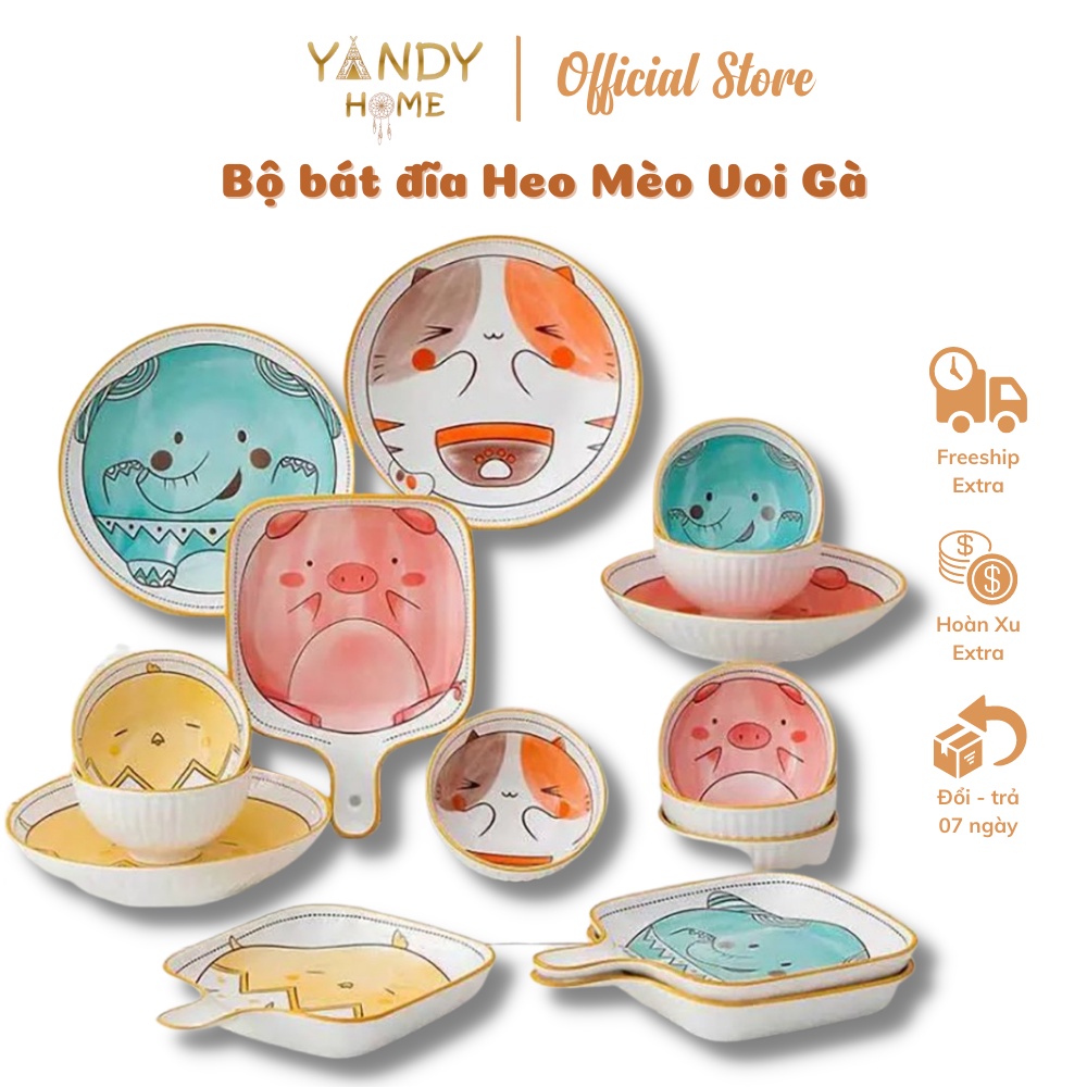 Bộ Bát Đĩa Sứ YANDY HOME BB02 Ngộ Nghĩnh Cute Chén Dĩa Decor Bằng Gốm ...