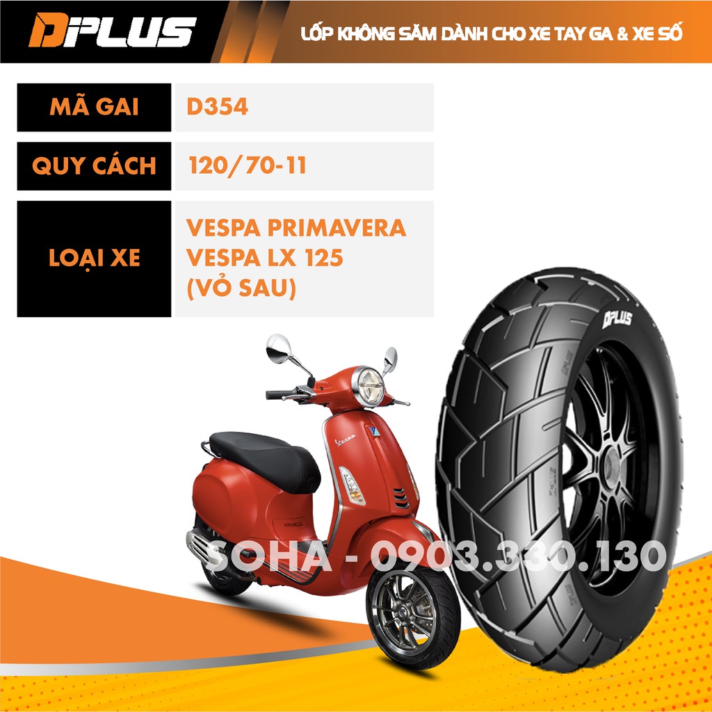 Vỏ/Lốp Sau Xe Vespa Primavera, Vespa LX125 (Không Ruột) 120/70-11 - D354 DPLUS | Shopee Việt Nam