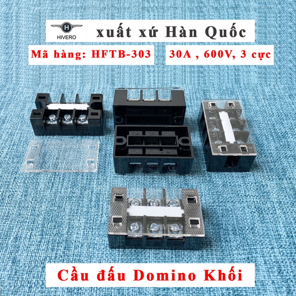Domino khối 30A Hivero Hàn Quốc - Cầu đấu dây điện 30A dạng khối, HFTB-303 (3 cực), HFTB-304 (4 ...
