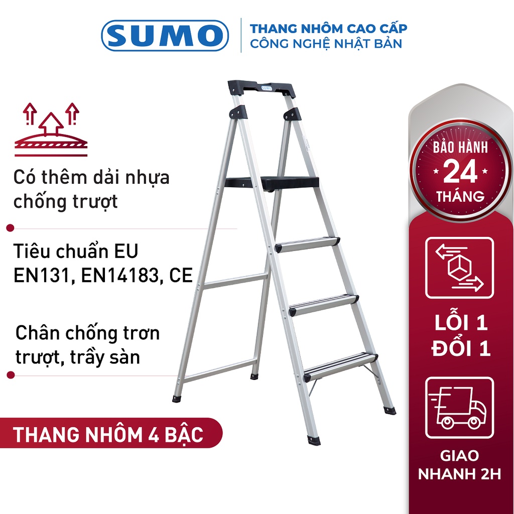 Thang ghế nhôm tay vịn chữ A bản to 3 - 4 - 5 bậc từ 1,2M - 1,65M xếp ...
