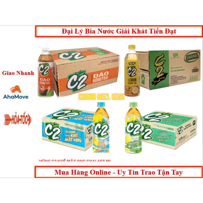 Thùng Trà C2 Đủ Vị Chai Nhựa 455ML (Dâu anh Đào, Chanh, Đào Hồng Trà ...