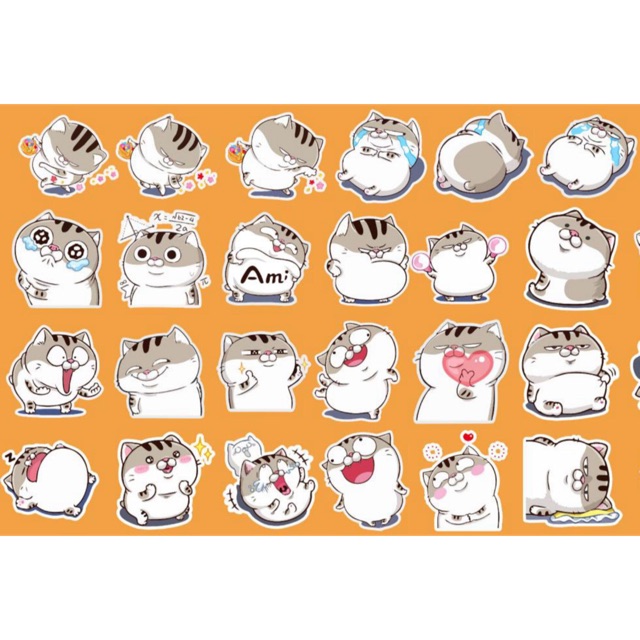 Sticker mèo ami set 30-50 cái ép lụa / hình dán mèo anim xinh iu ...