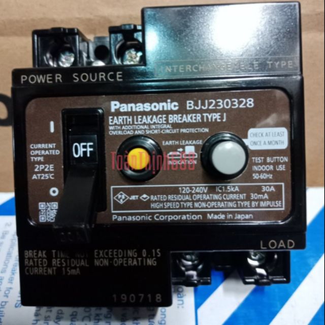 CB chống giật - chống rò điện 30A-30mA Panasonic (Có bảo vệ quá tải ...
