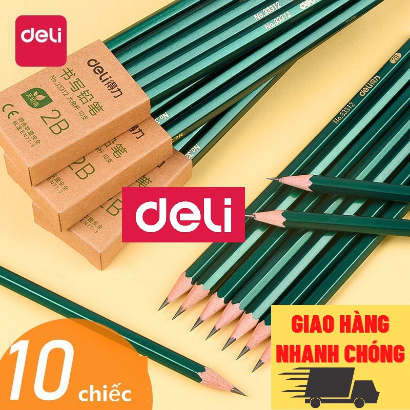 Bút chì lục giác Deli - loại 2B/HB - 10 chiếc/hộp - 33311/33312 | Shopee Việt Nam