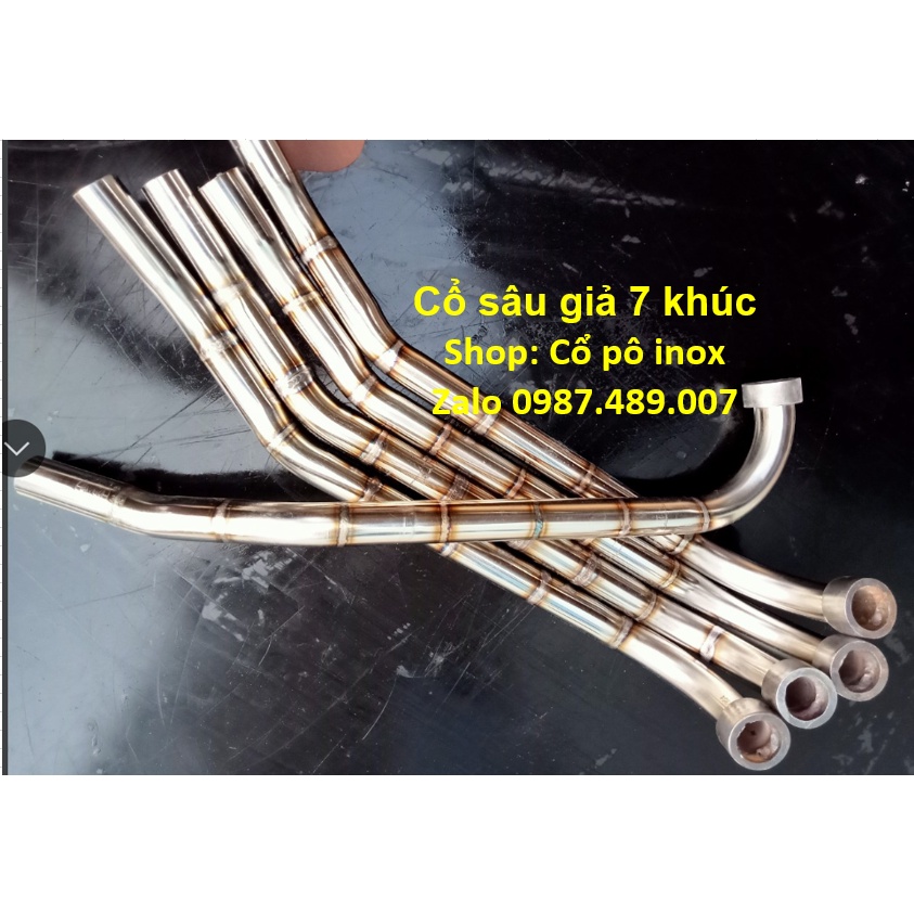 Cổ pô vằn, sâu 7 khúc Wave Alpha A 110, lắp pô rsx, inox 304, phi 22 ...