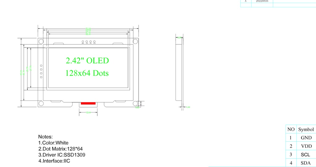 Mô Đun Màn Hình OLED LCD 2.4 "2.42 inch 128x64 SSD1309 12864 7 Chấu SPI ...