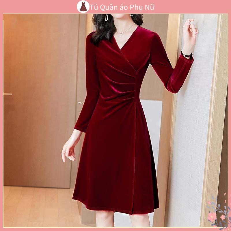 Ch t L Ng M nhung Vi T đầm nhung Vàng Ôm Eo Mùa Thu Đông Kiểu Mới Cho Phụ Nữ Trung Niên Giảm Cân ...