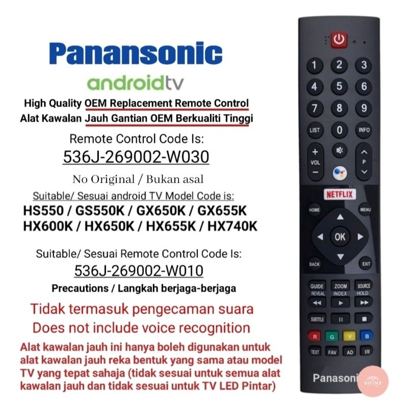 Điều Khiển Từ Xa Thay Thế Chất Lượng Cao Cho tv android panasonic netflix 536j-269002- Dòng w030 ...
