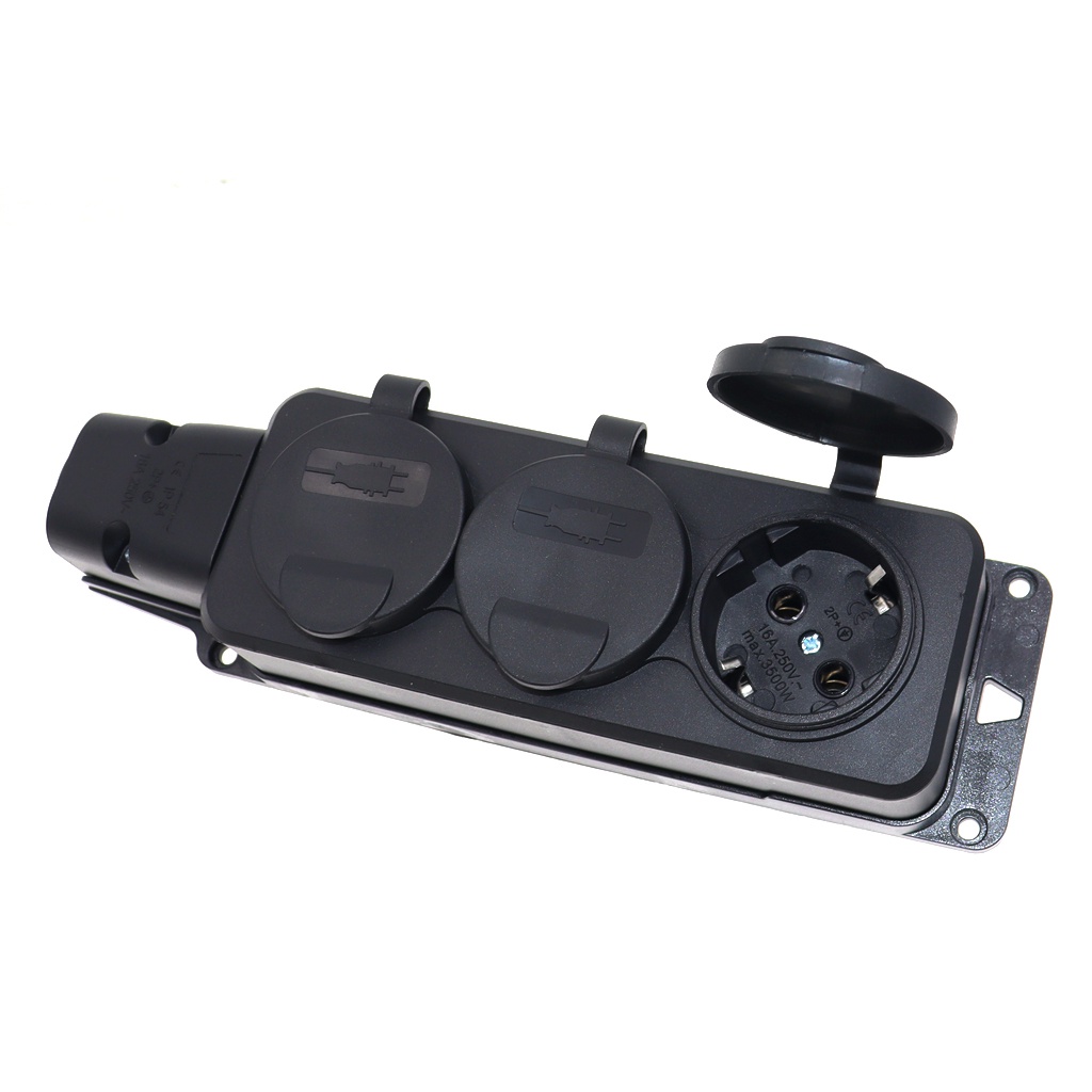 Mới IP44 16A 3000W EU Đức 2PE 3W Ổ cắm chống nước ngoài trời có nắp Đức Nga Dây nguồn mở rộng ...