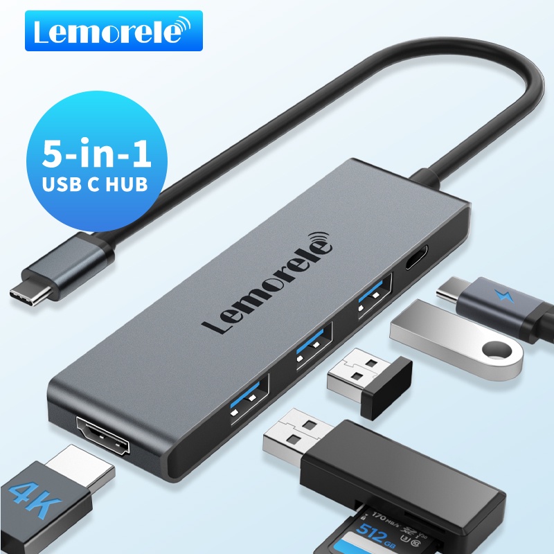 Lemorele USB C Hub USB C Adapter USB C Vỏ nhôm 5 trong 1 với HDMI 4K, 3 ...