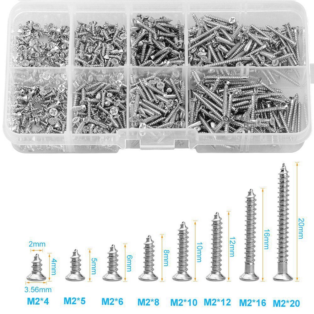 800 Cái/hộp Thép Không Gỉ Vít Tự Tháo M2x4 M2x5 M2x6 M2x8 M2x10 Bộ Khóa ...