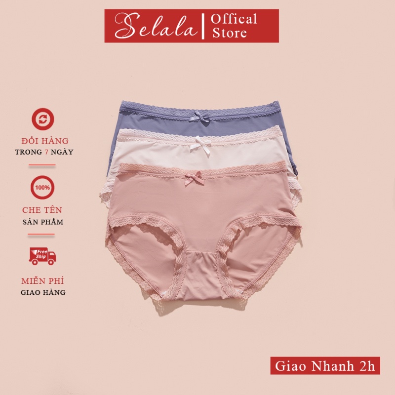 [MUA 2 GIẢM 10K] COMBO 3 Quần Lót Su Selala 3 Màu Phối Nơ Viền Ren Siêu ...