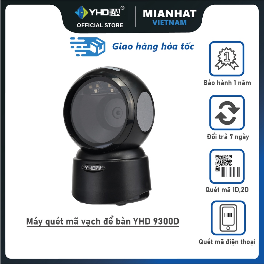 Máy quét mã vạch để bàn YHD 9300D đọc mã vạch Barcode 1D Qrcode 2D dùng trong Cửa hàng, Siêu thị ...