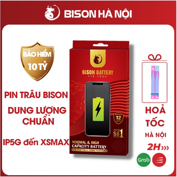 Pin trâu BISON dung lượng chuẩn cho IP5G đến XSMAX- BH 12 tháng, tặng ...