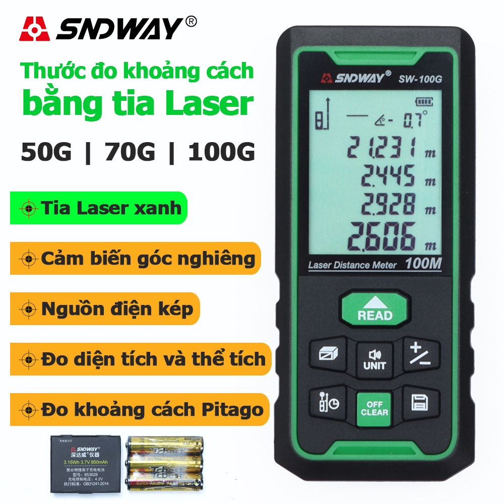 Thước đo khoảng cách tia Laser Xanh SNDWAY 50G 70G 100G | Shopee Việt Nam