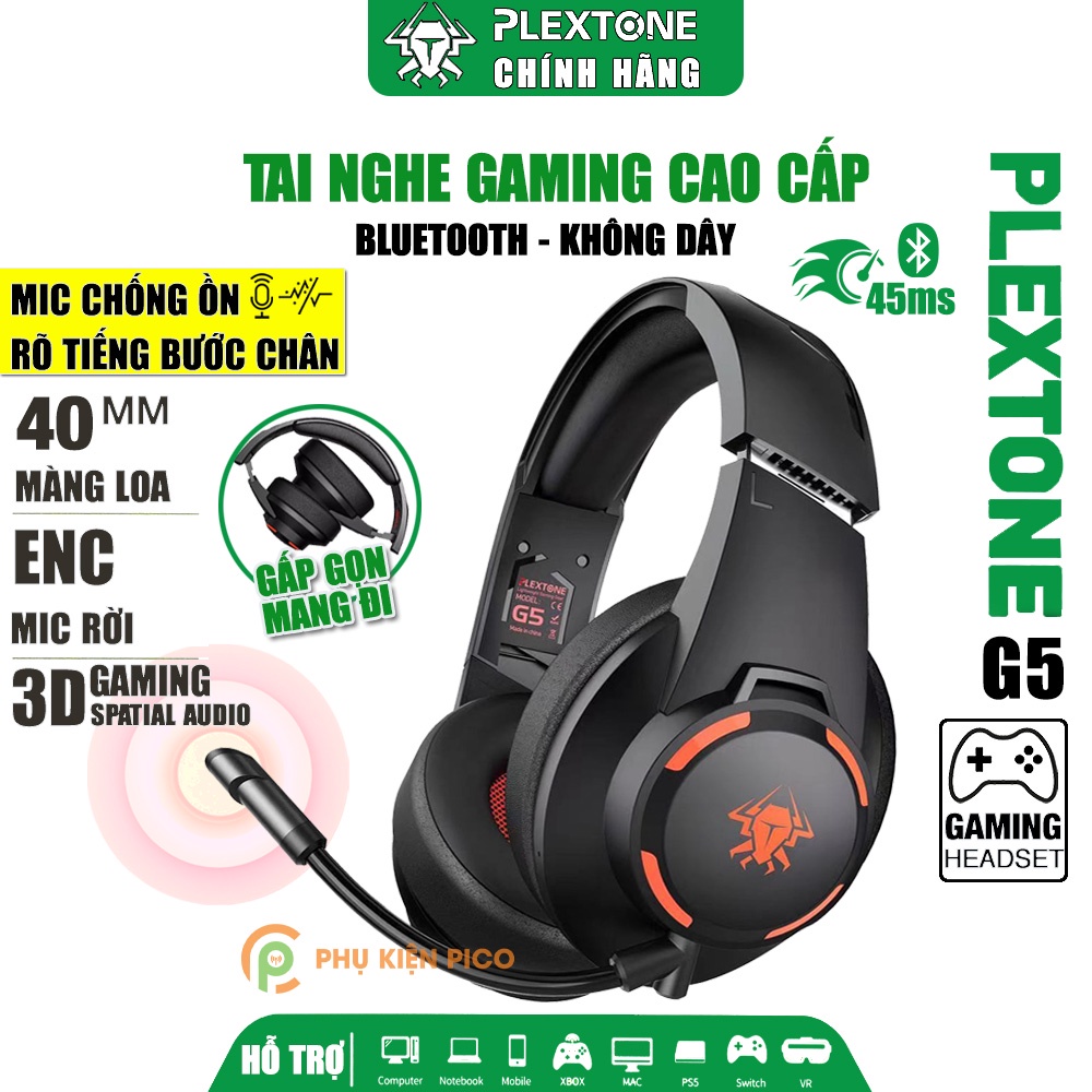 Tai nghe chụp tai bluetooth PLEXTONE G5 / G7 chống ồn - Headphone có mic gaming độ trễ thấp 45ms ...