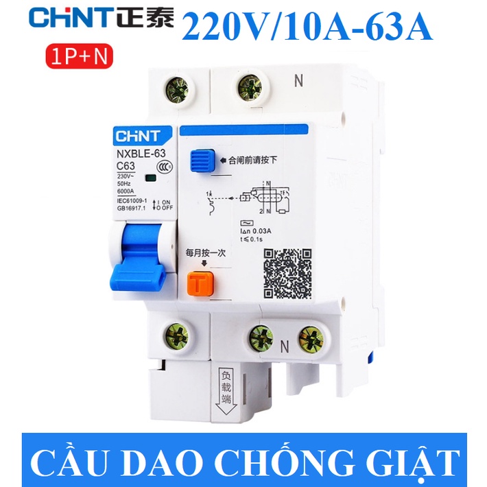 Cầu dao chống giật 1P +N CHINT NXBLE-C63 10A-63A át chống giật cầu dao điện chống giật | Shopee ...