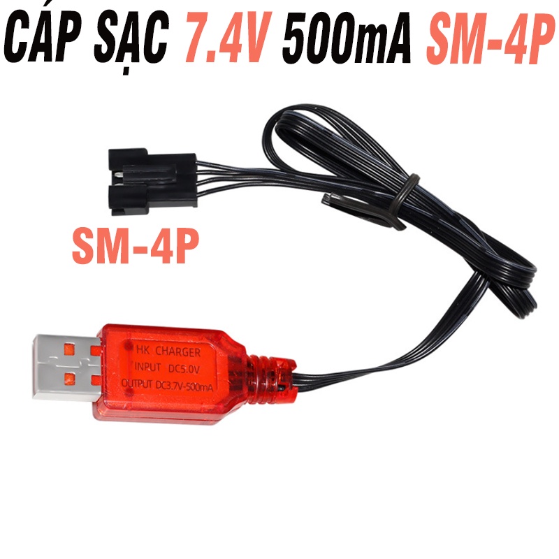 Cáp sạc pin 2S 7.4v 500mAh cổng nối SM-4P dùng sạc pin cho xe mô hình ...