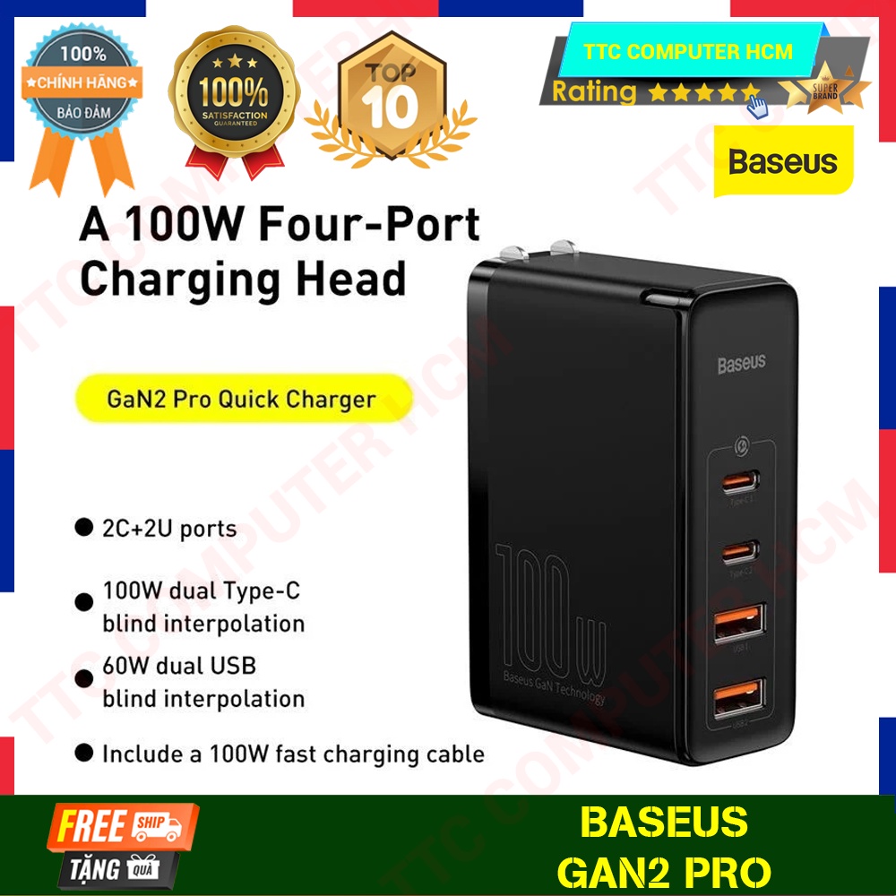 BASEUS GaN2 Pro | Bộ sạc nhanh Quick Charger 4 Ports 100W Type C*2 & USB*2 PD QC3.0 QC4+ PPS SCP ...