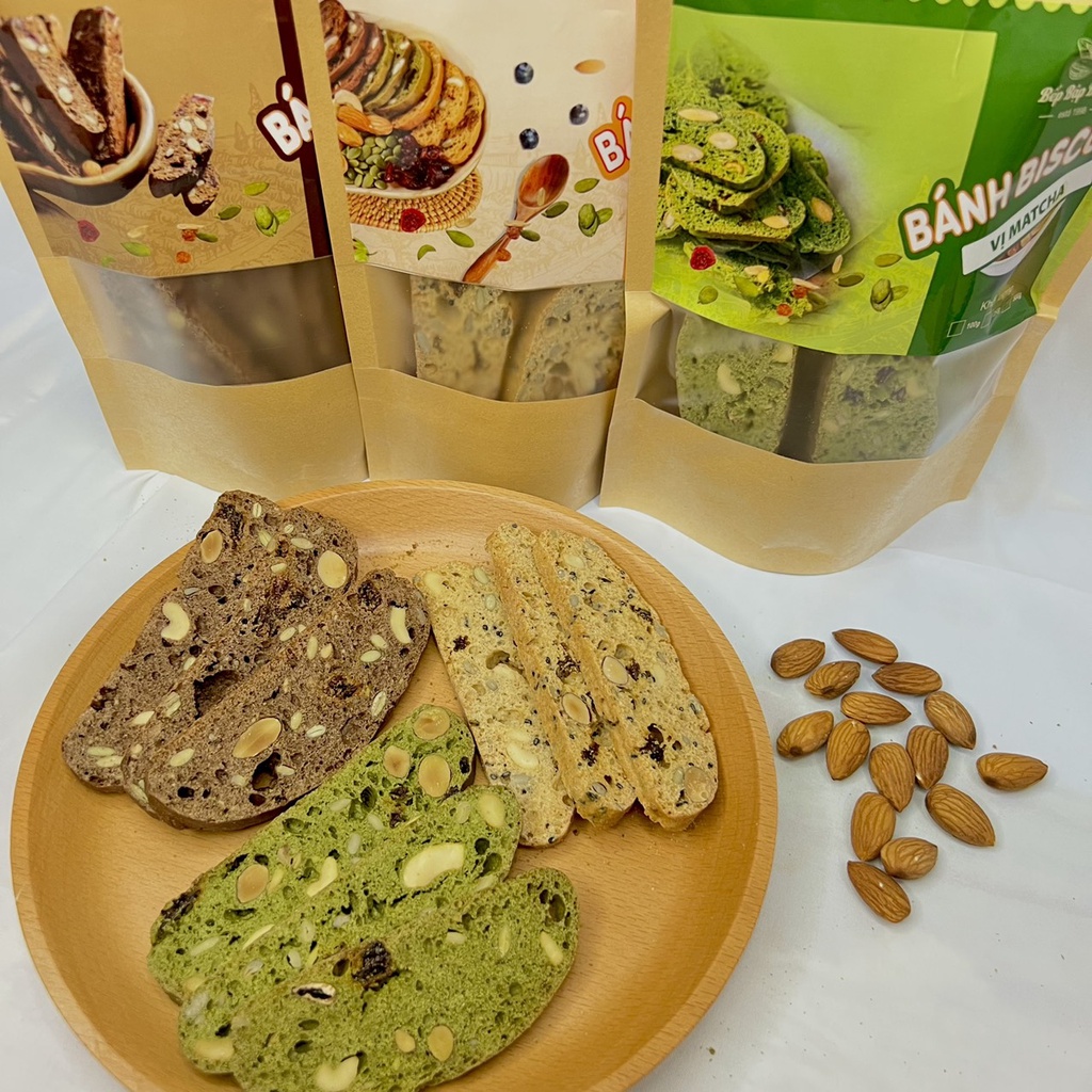 Bánh BISCOTI MIX 3 VỊ, bánh ăn kiêng TÚI 500G 3 vị Vani, Matcha, Chocolate 3B-healthyfood không ...