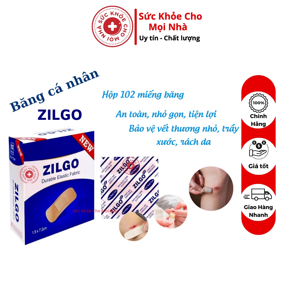 Zilgo. Băng cá nhân y tế miếng dán vết thương trầy trước rách da hộp ...