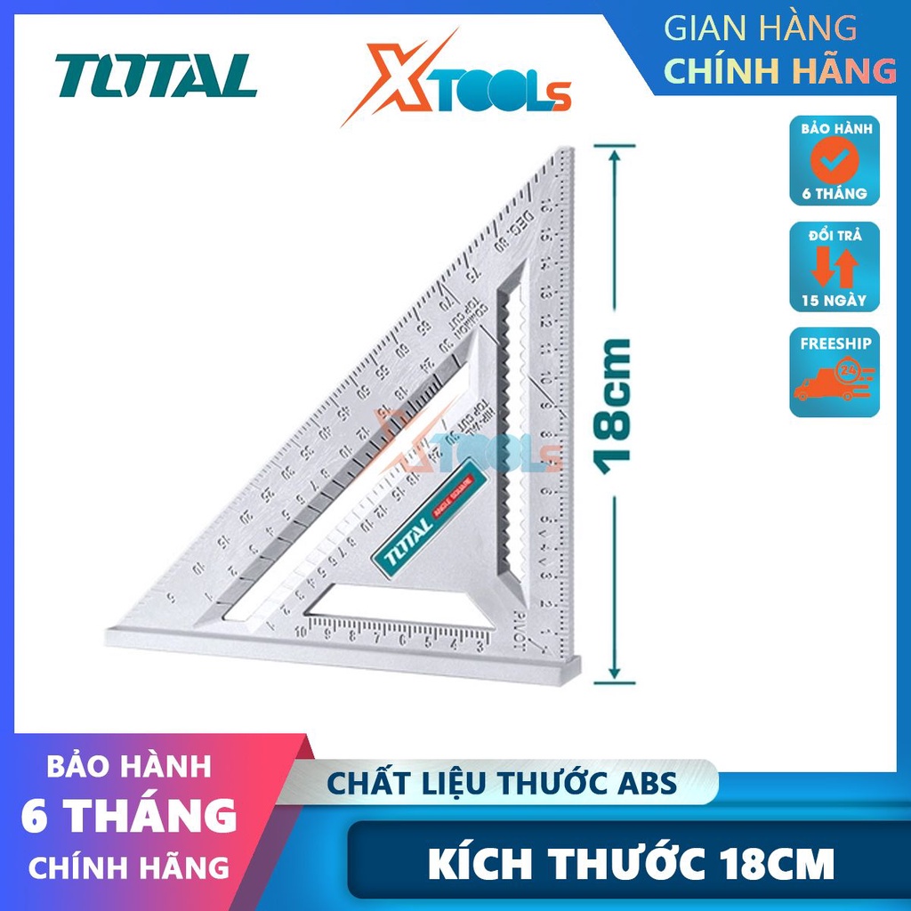 Thước eke vuông 180mm TOTAL TMT61212 nhựa ABS cứng chắc, hệ đo mét ...