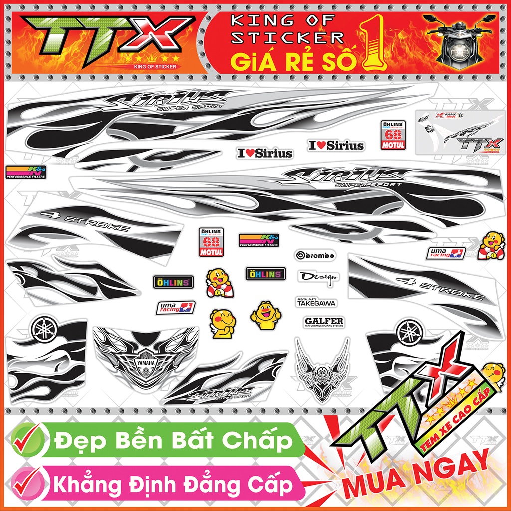 Tem Xe Sirius Trắng Đen - Tem Sirius Lửa Trắng Siêu Đẹp - Mẫu Team ...