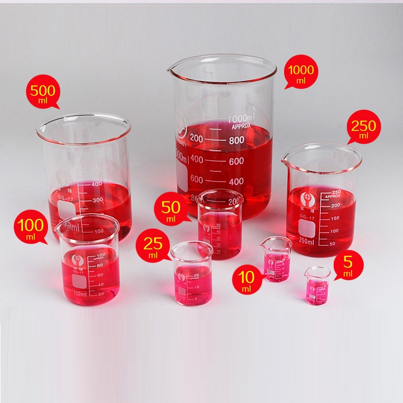 Cốc đong thủy tinh chia vạch, chịu nhiệt 25ml, 50ml, 100ml, 250ml, 300ml, 400ml, 500ml, 1000ml ...