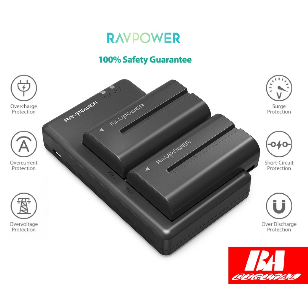 Pin máy quay Sony NP-F550 Ravpower RP-BC006, 2 pin 2900mAh, bộ sạc kép ...