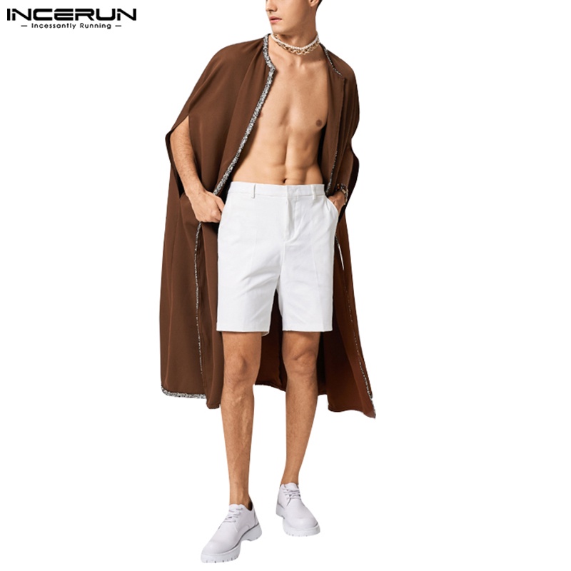 Incerun Áo Choàng Poncho Dài Dáng Rộng Cổ Điển Cho Nam | Shopee Việt Nam
