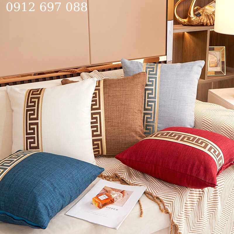 Gối tựa lưng sofa, vỏ gối sofa vải canvas thêu họa tiết sang trọng ...