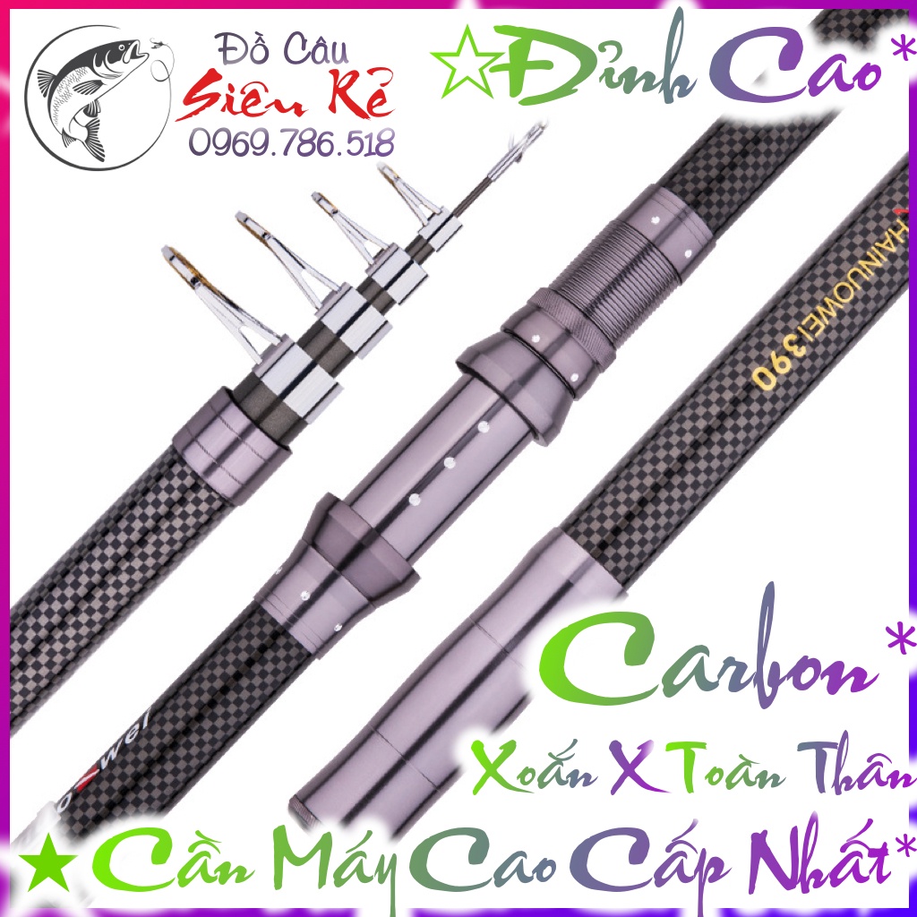 Cần câu máy Rút Gọn ĐỈNH CAO ☆ SIÊU CARBON 100% ☆ SIÊU KHỎE - SIÊU BỀN ☆ Câu iso, lăng xê, lure ...