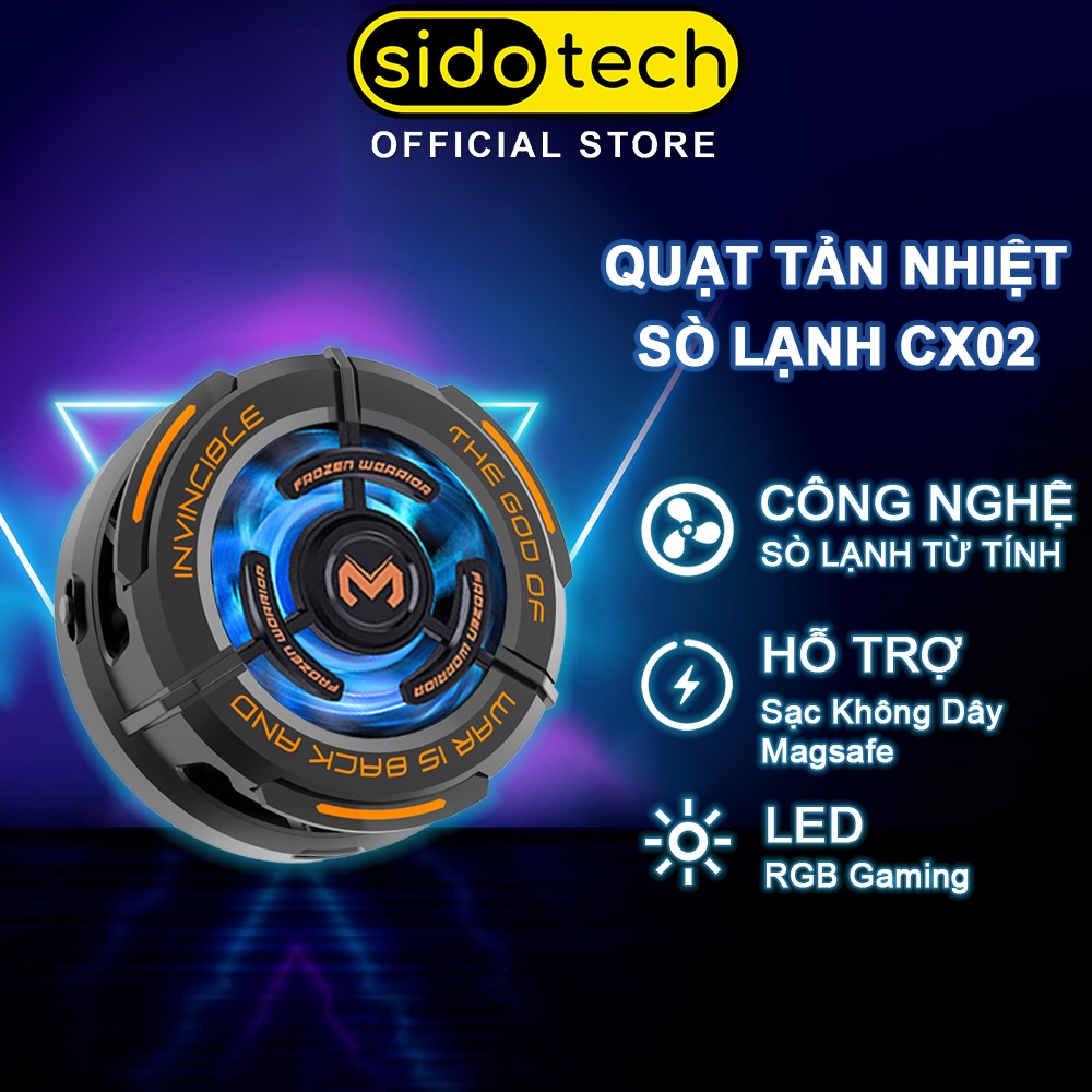 Quạt tản nhiệt điện thoại sò lạnh SIDOTECH MEMO CX02 hỗ trợ sạc không dây magsafe LED RGB gaming ...