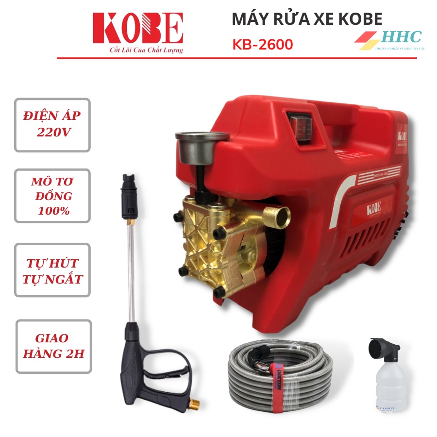 Máy rửa xe KOBE 2600W tự ngắt khi nhả cò, cam kết lõi đồng 100%, ĐỘNG ...