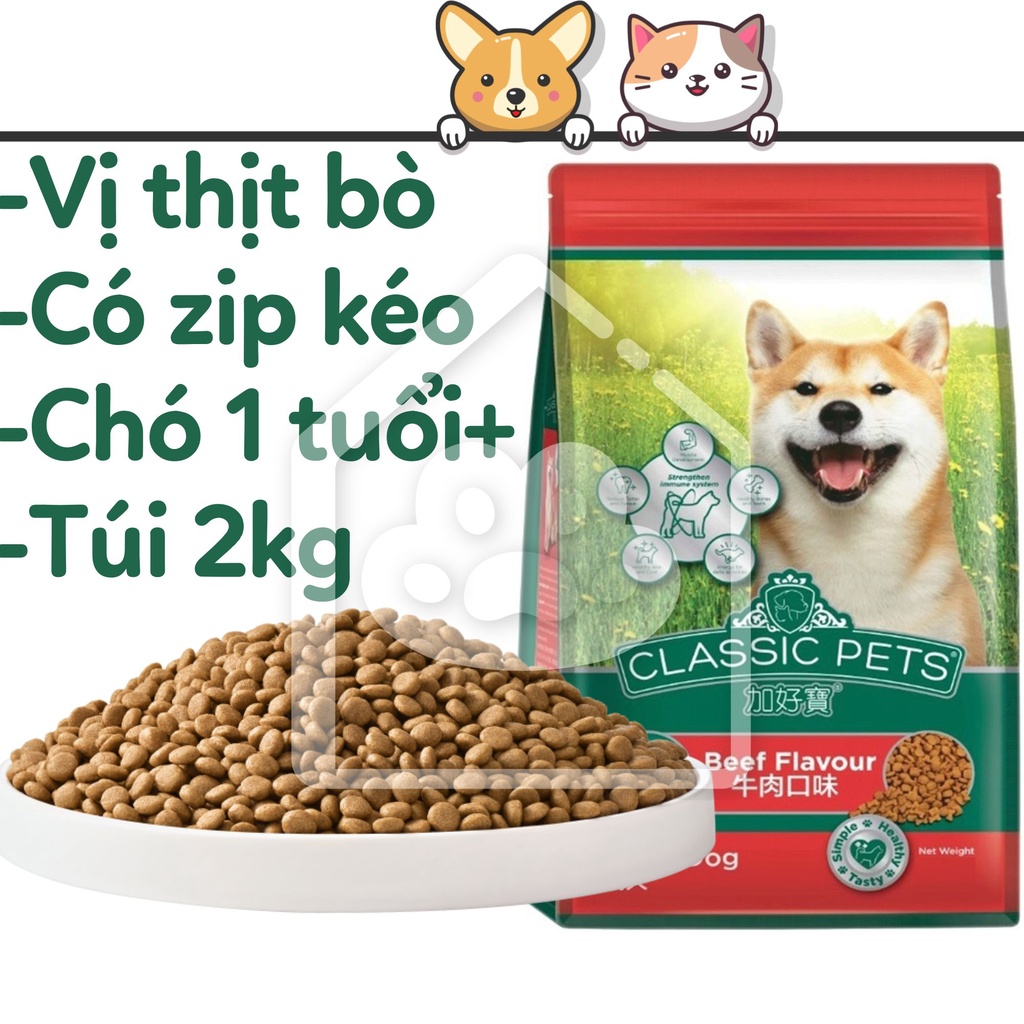 Thức ăn chó lớn Classic Pets adult vị bò có zip dễ bảo quản 2kg - Bivido | Shopee Việt Nam