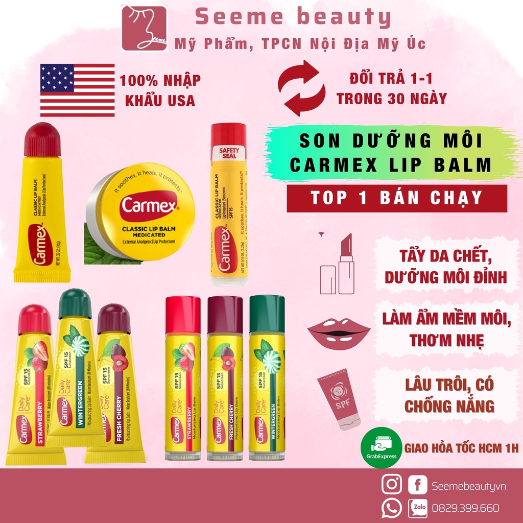 Son Dưỡng Môi Carmex Camex Lip Balm Thỏi Tuýp Hũ Có/ Không Mùi SPF15 ...