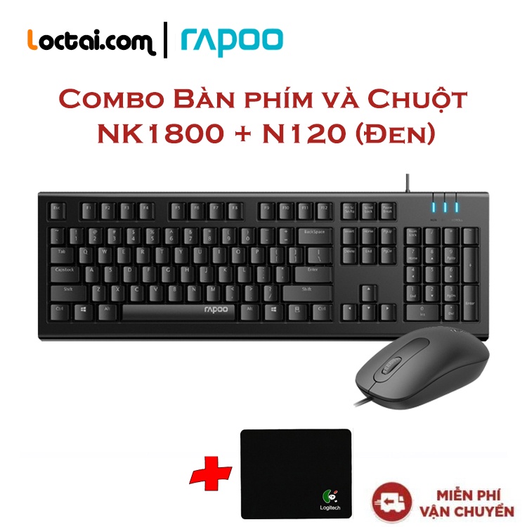 Combo Bàn phím và Chuột Rapoo NK1800 + N120 (Đen) - Hàng chính hãng new 100% | Shopee Việt Nam