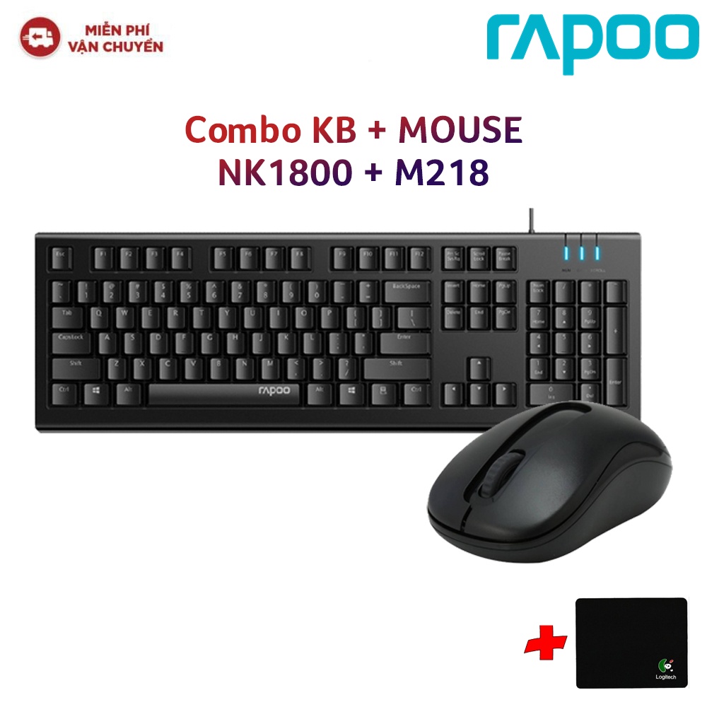 Combo Bàn Phím + Chuột Rapoo Nk1800 + M218 (Đen) - Hàng chính hãng new 100% | Shopee Việt Nam